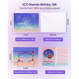 Ytanhr Birthday Cards, 3D Pop Up Birthday Card with Happy Birthday Song and Lights, Funny Gift Card Birthday, Unique Birthday Gifts for Women Men Kids (All Ages, Firework Effect)