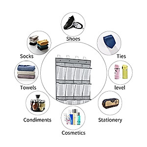 smellshark Hanging Shoe Rack Holder with 28 Extra Large Mesh Pockets Door Shoe Organizer with 4 Metal Hooks for Men,Women,Kids Storage Shoes,High Heels,Slippers,Accessories,Toiletries, Grey