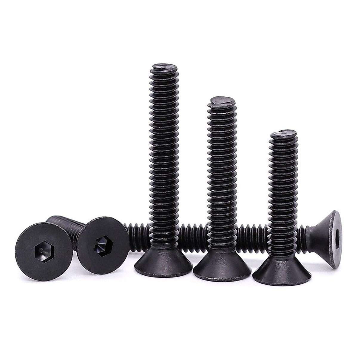 M6 x 12mm (50 PCS) Flat Countersunk Head Socket Cap Screws, 10.9 Grade Alloy Steel, Black Oxide, Allen Hex Socket Drive, Full Thread, Coarse Thread UNC