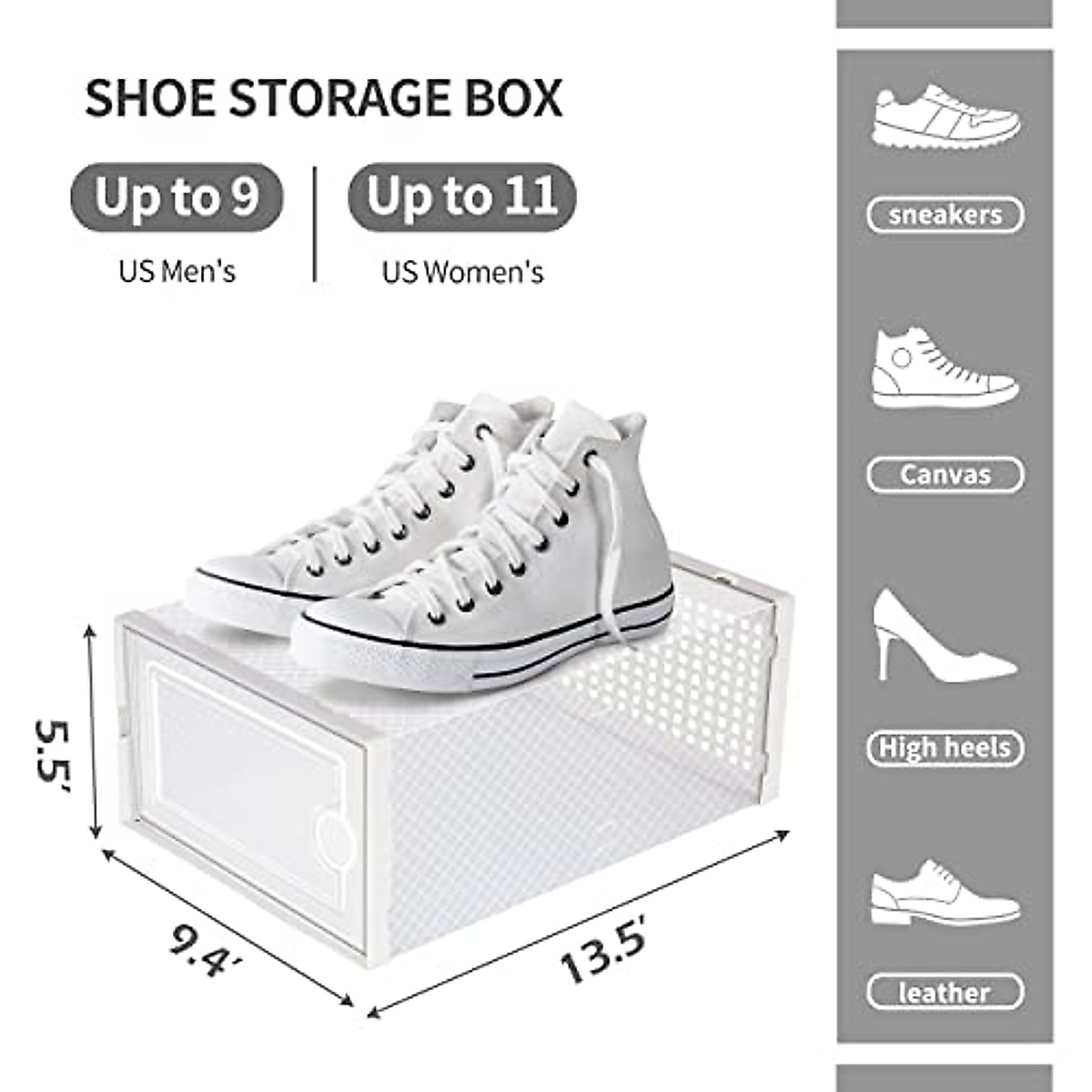 Hrrsaki 15 Pack Shoe Organizers Storage Boxes for Closet, Clear Plastic Stackable Shoe Containers with Front Opening Lids, Ventilation and Dust-proof, Under Bed Shoe Storage for Entryway, Drop Front, Cubby, Fit for Women/Men Size 9(13” x 9” x 5.5”), White