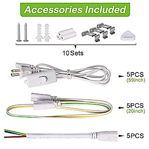 10 Pack LED Shop Light 4FT, T5 Integrated Single Fixture, 22W, 2200lm, 6500K Super Bright White, Linkable Shop Light, Utility Shop Lights, Corded Electric W/Built-in ON/Off Switch