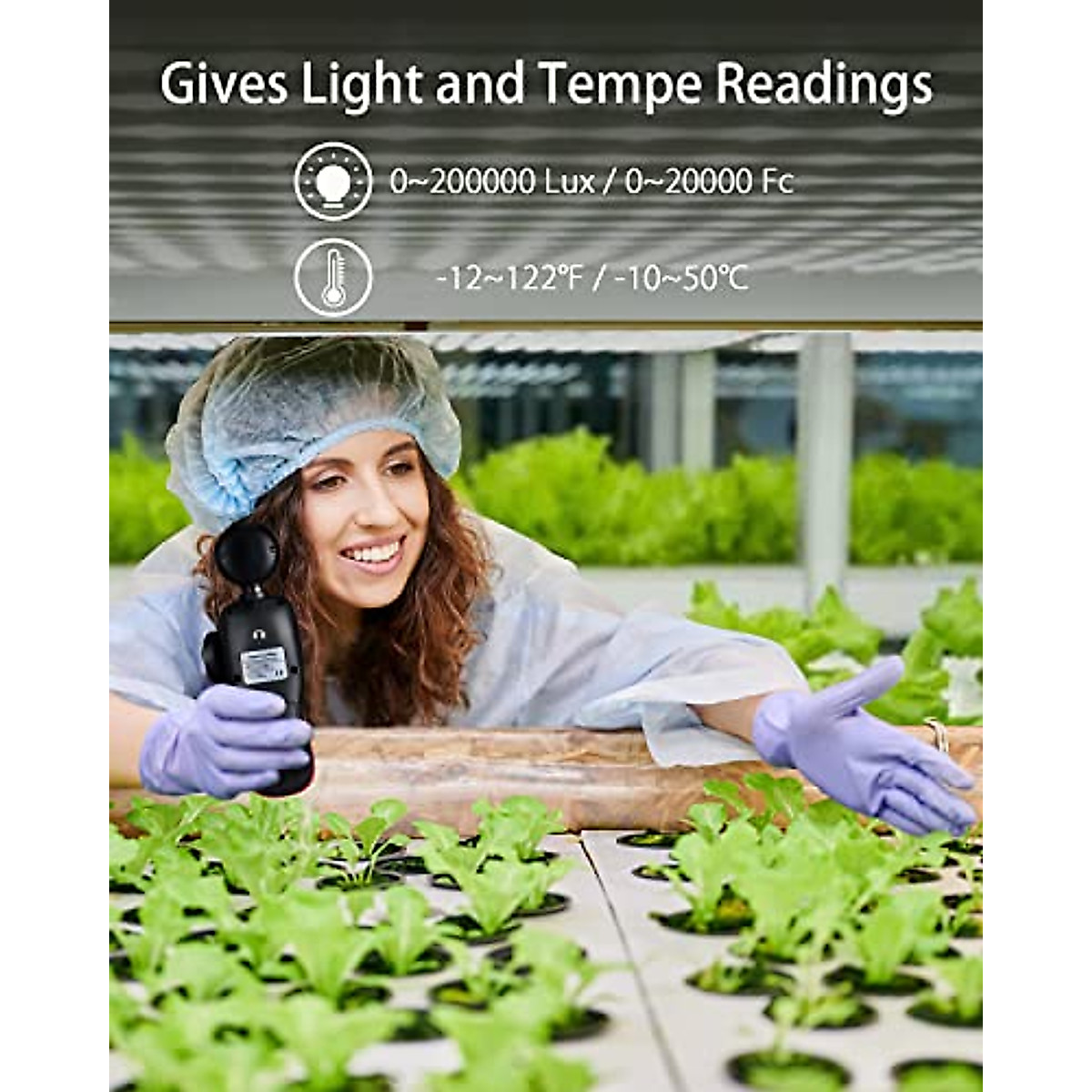 Wintact Digital Illuminance Light Meter Handheld with Thermometer Ambient, Lux Meter Range up to 200,000 Lux, Photometer Light Intensity Sense Test for Garden Indoor Plants LED Grow Light, Photography