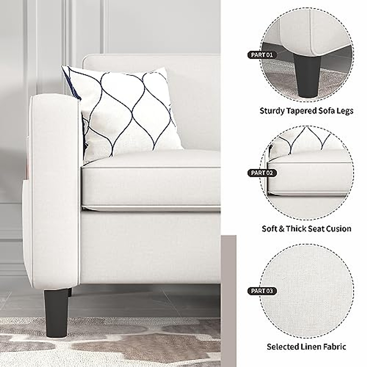 Sunrise Coast Sectional L Shaped Couches for Living Room 3 Seater Sofas with Movable Storage Ottoman, Beige