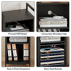 Yusong 3 Tier End Table, Tall Side Table With Storage Cabinets, Bedside Table Nightstand Small Bookcase for Small Space in Living Room, Bedroom, Office, Oak Black