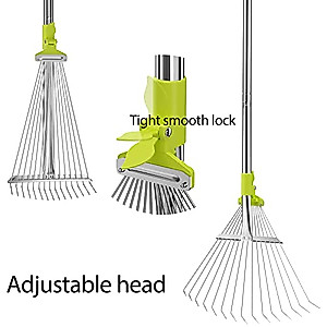 Adjustable Garden Leaf Rake 5.5ft, Collapsible Metal Yard Rake for Leaves with Expandable Head 7-16", Collect Loose Debris for Lawns Camping Shrubs and Rose Bushes Heavy Duty