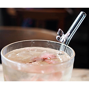 5pcs Butterfly Glass Straws Reusable Bent Drinking Straw 3D Butterfly on Clear Straws for Juices,Milk,Cocktails