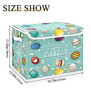 Easter Eggs Daisy Storage Basket 16.5x12.6x11.8 In Collapsible Fabric Storage Cubes Organizer Large Storage Bin with Lids and Handles for Shelves Bedroom Closet Office
