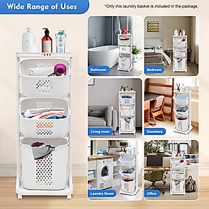 Xlsdlvcnxz Laundry Hamper with 3 Layers Shelf,Rolling Laundry Basket with 4 Wheels,Laundry Basket Organizer,3 Basket Laundry Hamper for Bathrooms Bedrooms(White)