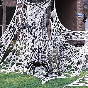 Daboot Halloween Giant Spider Web Decorations - 480sqft Halloween Gauze Spiders Web Decor Stretchy Cobwebs for Indoor Outdoor & Yard Creepy Decor (DIY- No Holes)