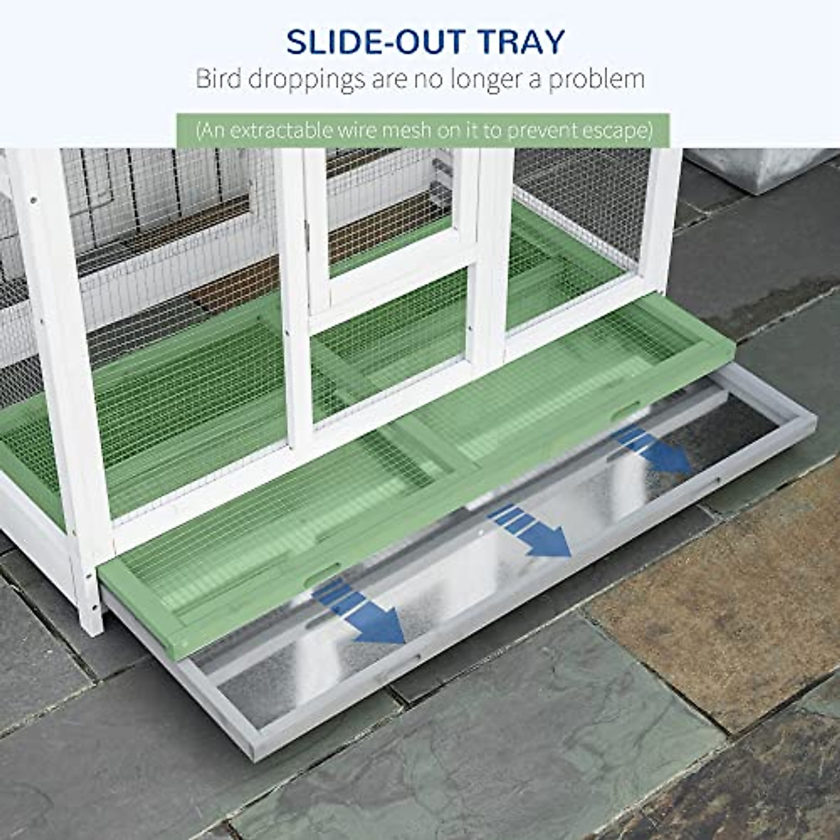 PawHut 64.5" Wooden Bird Cage Aviary, Flight Cage with 4 Perches, Nest and Slide-Out Tray for Indoor/Outdoor, Gray