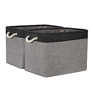 Temary Large Storage Baskets 2 Pack Cloth Basket for Shelves Collapsible Decorative Storage Organizer Baskets Canvas Storage Bins with Handles for Nursery, Office, Home(Grey&Black,16Lx12Wx12H Inches)