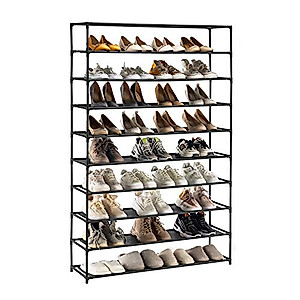 YOUDENOVA 10 Tiers Shoe Rack, 50 Pairs Large Shoe Rack Organizer, Space Saving Shoe Shelf, Non-Woven Fabric Shoe Storage Cabinet, Black