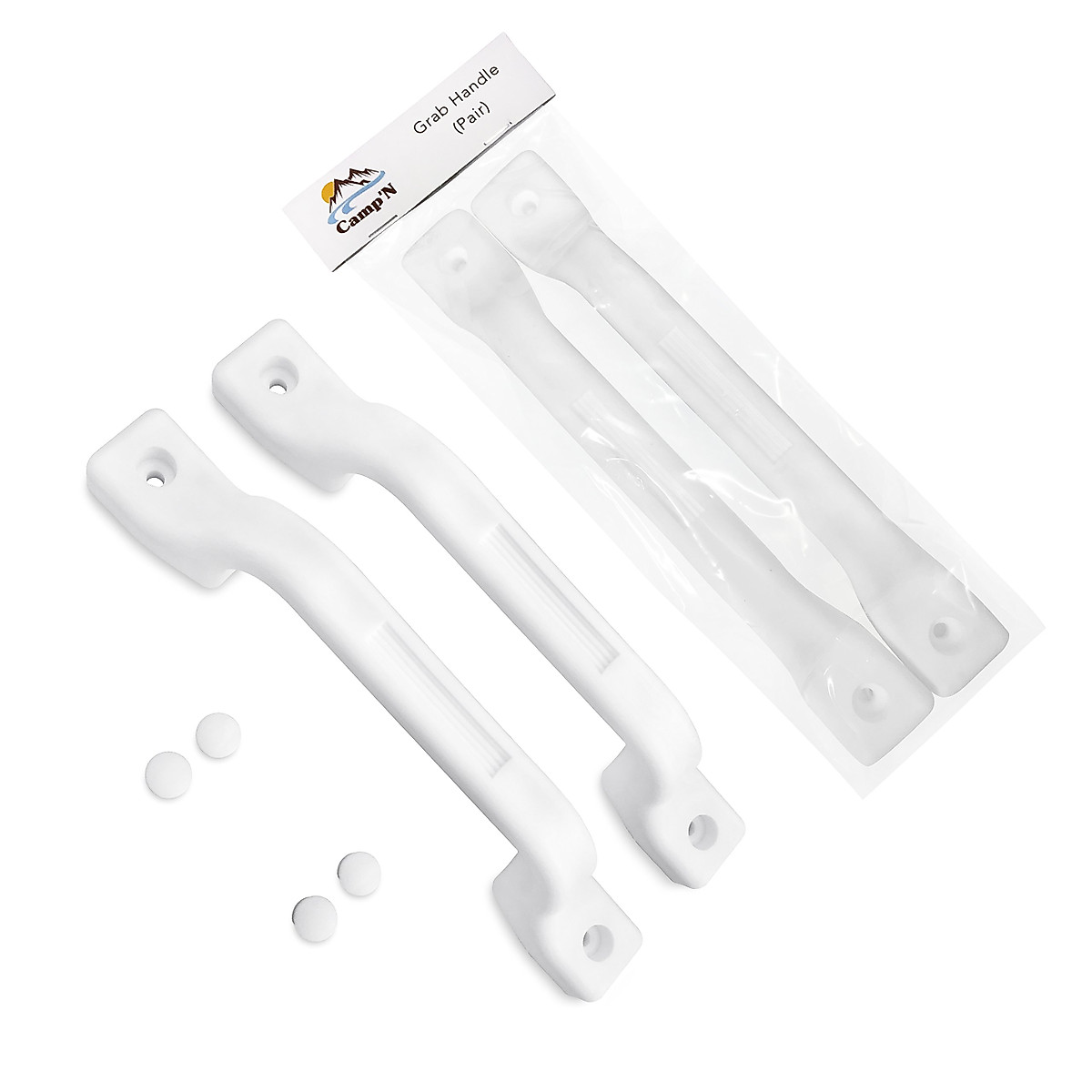 Camp'N RV Grab Handle - White Sturdy 2-Pack Plastic Handles with Mounting Hardware, Ideal RV Handrail for Campers, Adults, and Elderly Safety