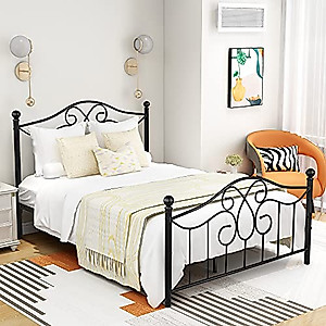 Diolong Metal Full Bed Frame with Storage Vintage Platform Bed Frame with Headboard and Footboard No Box Spring Needed Heavy Duty Steel Slat Support, Full, Black