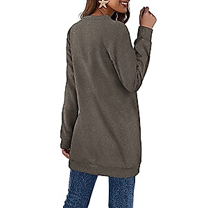 Sweatshirts for Women Long Sleeve V Neck Loose Tops Grey Coffee M