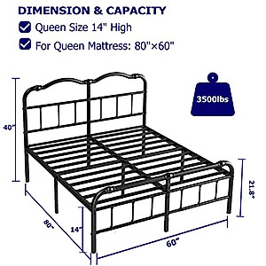 FDLOGW Queen Size Bed Frame with Headboard and Footboard, 14 Inch High, No Box Spring Needed Heavy Duty Metal Platform Bedframe, Noise Free