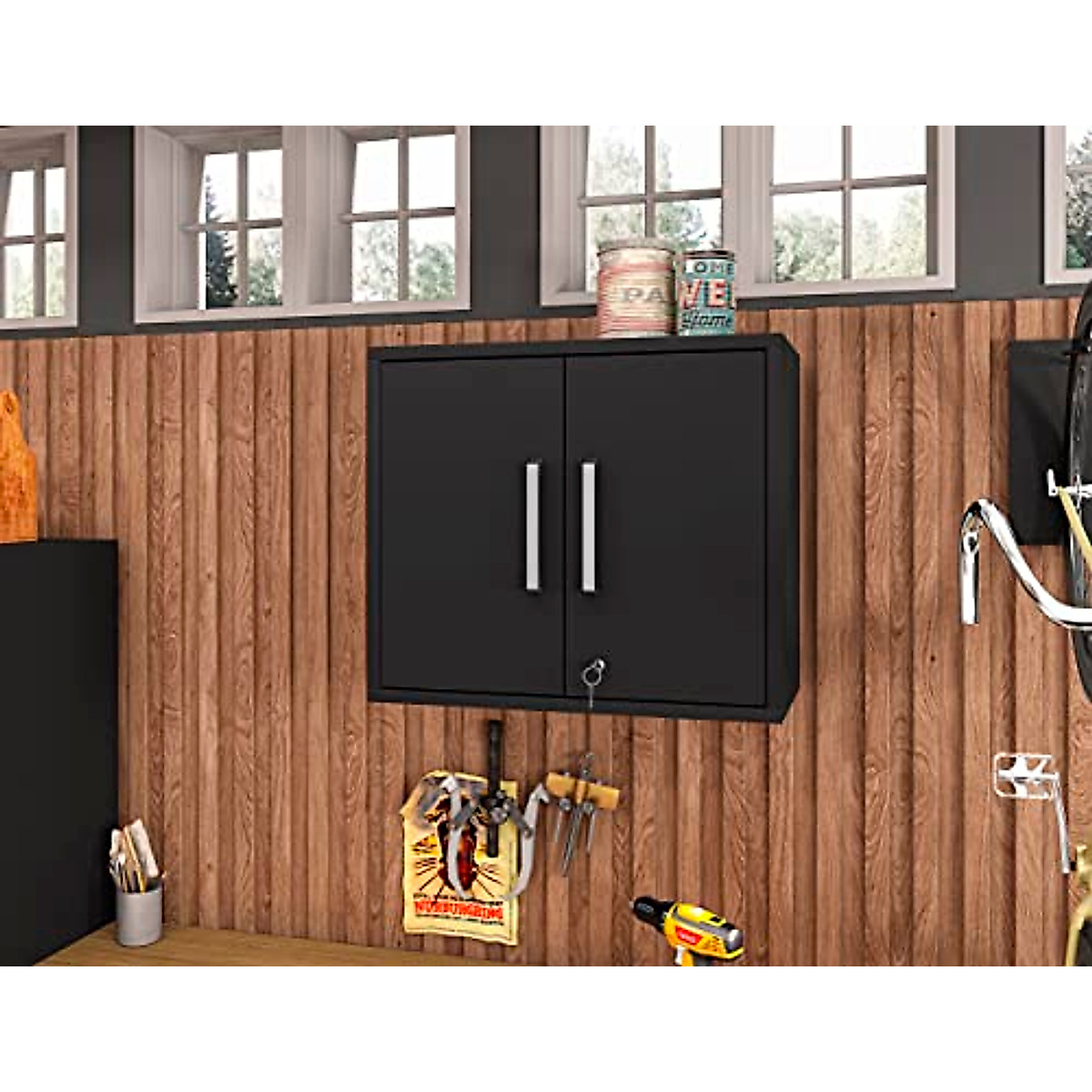 Manhattan Comfort Eiffel 4-Piece Garage Storage Set in Matte Black