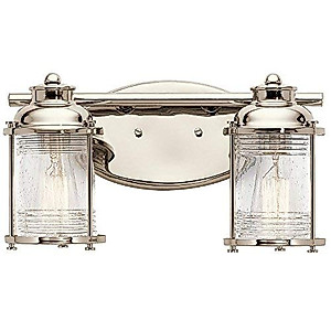 Kichler Ashland Bay 16.50 inch 2 Light Vanity Light Clear Seeded Ribbed Glass in Polished Nickel