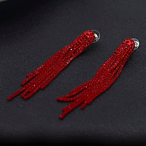 Red Chandelier Earrings for women,Long Earrings Dangle Dangling Bling Earring Crystal Rhinestone Statement Drop Tassels rhombus Earrings for Prom Fashion Jewelry