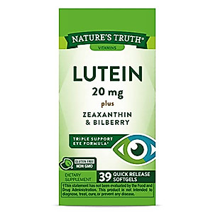Lutein and Zeaxanthin Supplement | 20mg | 39 Softgels | with Bilberry | Non-GMO & Gluten Free | by Nature's Truth