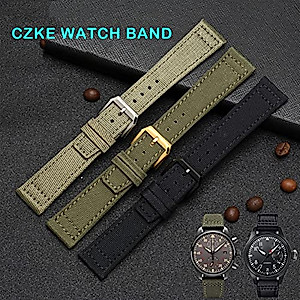 HAODEE for IWC Pilot Spitfire Timezone TopGun Strap Green Black Belts Wristwatch Straps 20mm 21mm 22mm Nylon Canvas Fabric Watch Band (Color : Khaki pin Clasp, Size : 20mm)