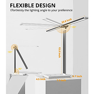HSicily LED Desk Lamp with Wireless Charger, Double Head Desk Lamps for Home Office, Bright Desk Lamp with USB Charging Port for College Dorm Room, 5 Light Modes Desk Light with Timer, Night Light