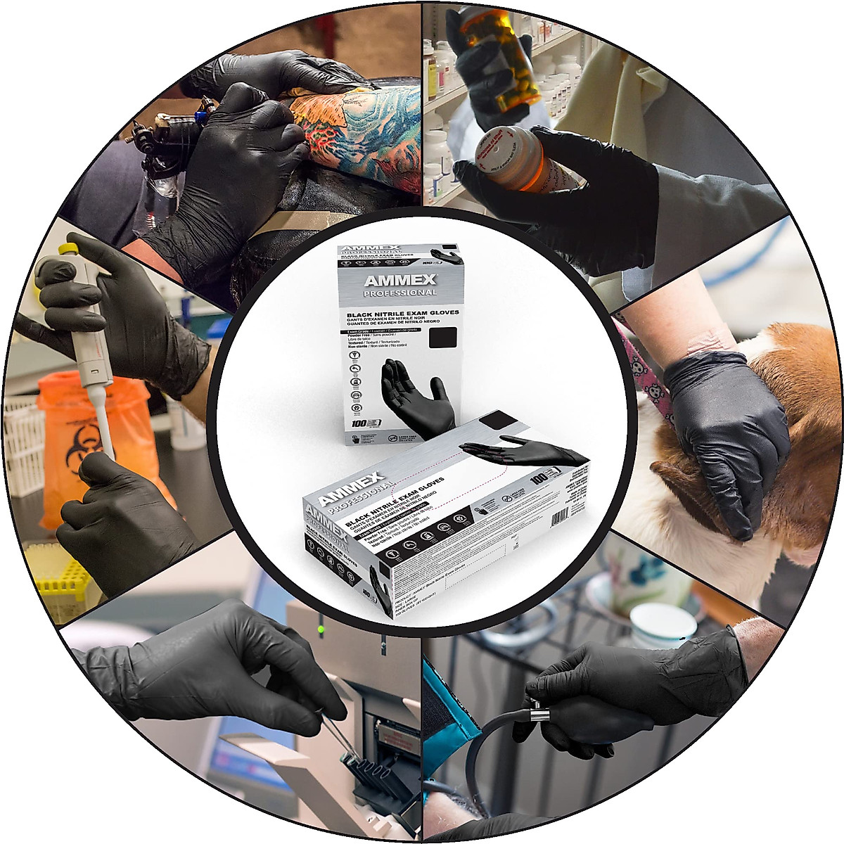 AMMEX Black Nitrile Exam Gloves, Box of 100, 3 Mil, Size Small, Latex Free, Powder Free, Textured, Disposable, Non-Sterile, Food Safe, ABNPF42100BX
