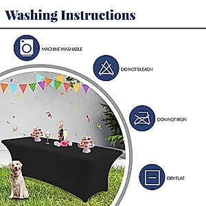 Asnomy 6Ft Black Table Cloths for Parties Spandex Party Fitted Table Covers for 6 Foot Tables Rectangle Tables Cloths in Bulk for Wedding(Black 2PCS