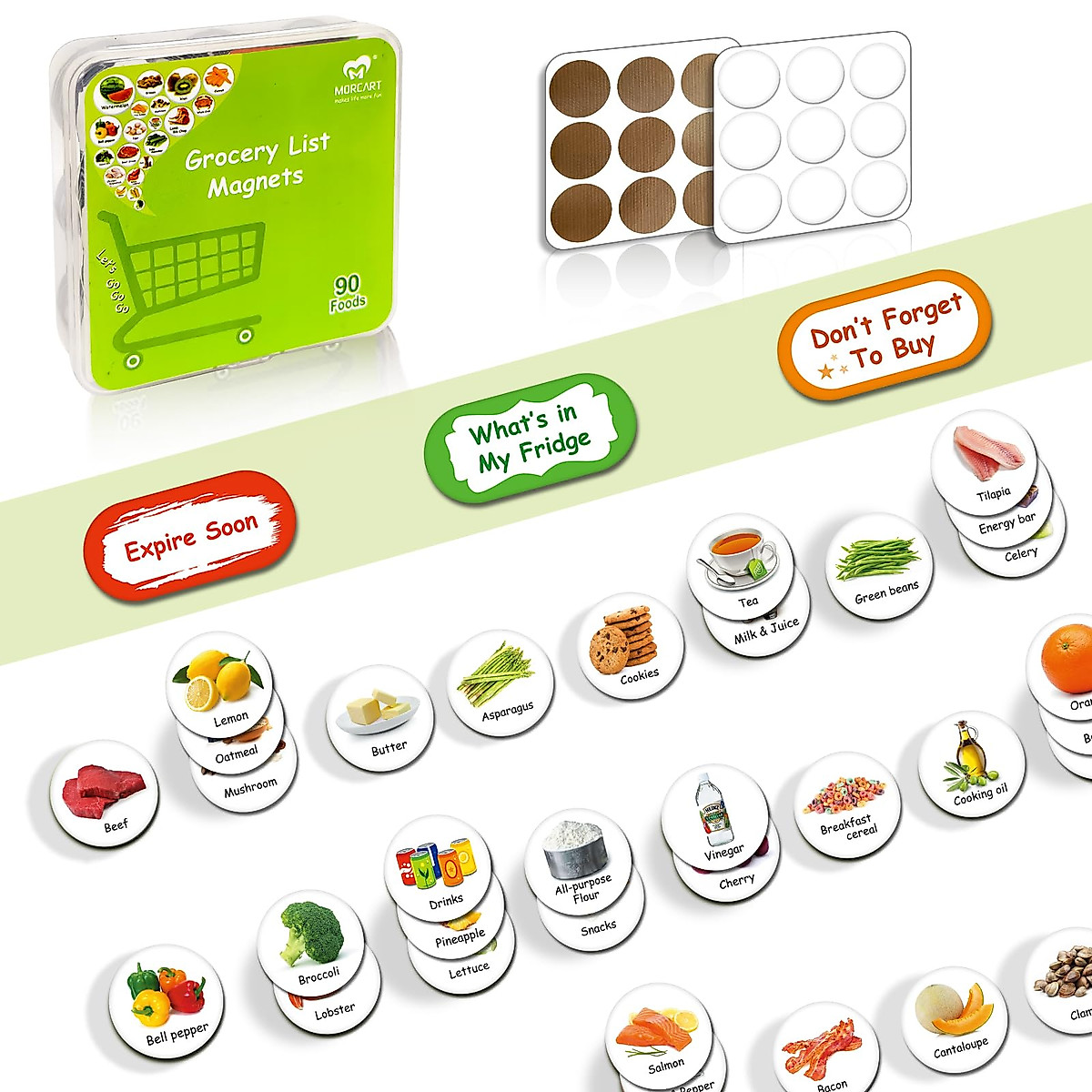 M MORCART Food Magnets for Fridge | Visual Shopping & Organization
