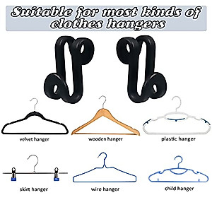 Clothes Hanger Connector Hooks 60 PCS, Hanger Extender Clips, Heavy Duty Plastic Connection Hooks, Space Saving Cascading Hanger Hooks for Organizer Closet, Black