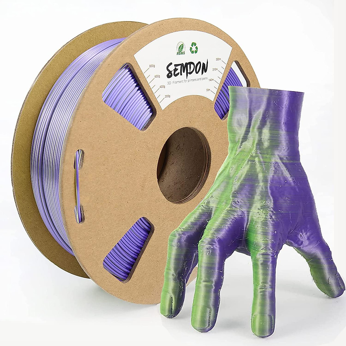 Semdon 1.75mm PLA Bundle 1kg Silk Multicolor Coextrusion Tricolor Bicolor Dualcolor Spool, 3D Printer Filament Dimensional Accuracy of +/- 0.02mm and Fit Most FDM 3D Printer (Purple-Yellow)