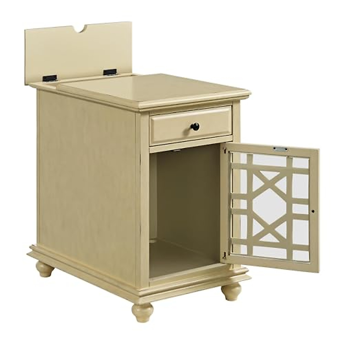 Martin Svensson Home Elegant Chairside End Table with Power, Antique Cream White