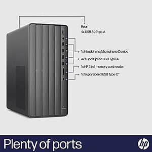 HP Envy i5 Tower Desktop, 13th Gen Intel i5-13400 Processor, Intel UHD Graphics 730, 16GB RAM, 1TB SSD, Wi-Fi 6, HDMI, RJ-45, SD Card Reader, Wired Keyboard & Mouse Included, Windows 11 Home, Black