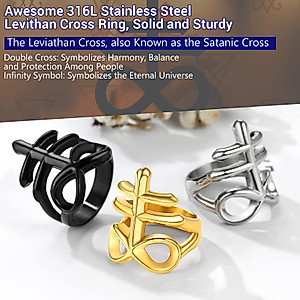 Stainless Steel Leviathan Cross Ring Satanic Jewelry Size 7 Black Customize Pinky Rings