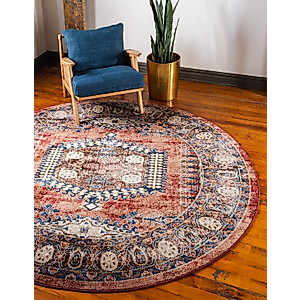 Unique Loom Utopia Collection Area Rug - Larissa (4' 1" Round, Terracotta/ Blue)