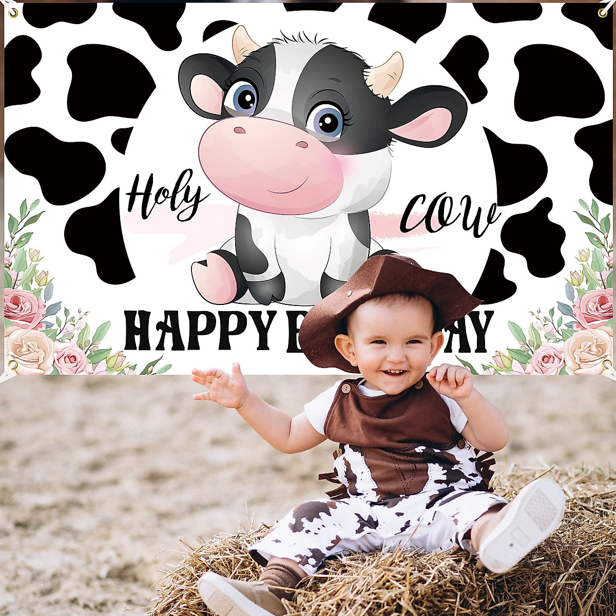 Cow Birthday Party Decoration Holy Cow Backdrop Decorations Cow Birthday Party Supplies Cow Themed Birthday Party Backdrop Decorations for Farm Animals Theme Party Baby Shower Supplies