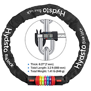 Hydsto Rainbow Bike Lock Combination - 5-Digit Resettable Scooter Lock - 3.2 FT Heavy-Duty Anti-Theft Lock for Bicycle, Motorcycle, Electric Scooter, Gate, Fence