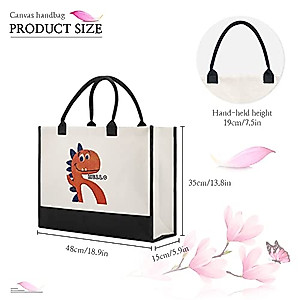 MOLYCHO Dinosaur Embroidery Tote Bag Gift For Family Beach Reusable Multipurpose