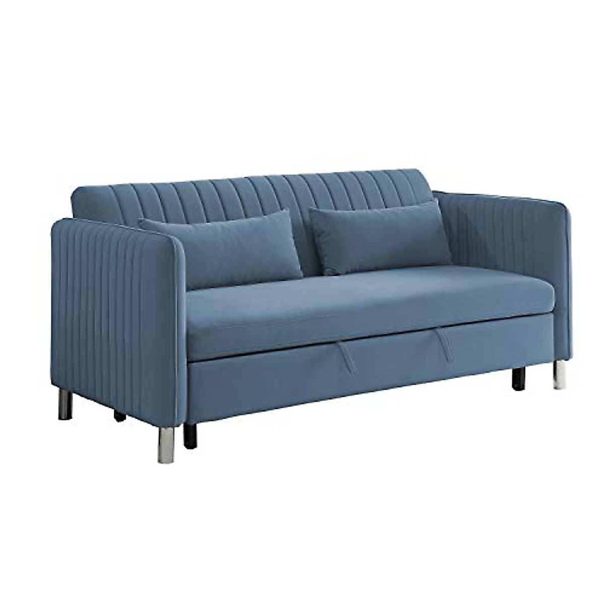 Lexicon Oakhill Velvet Convertible Studio Sofa with Pull-Out Bed, 72" W, Blue