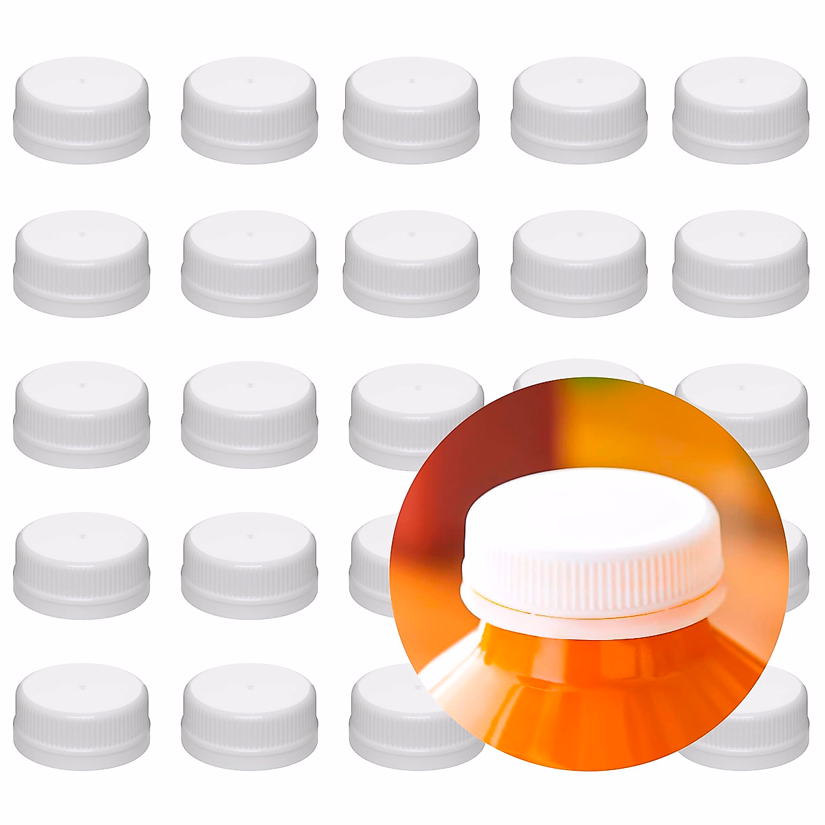 Pack of 25 White Bottle Caps Tamper Seal Lids 1.5'' Cap for Bottle 38 mm White Screw Bottle Cap Plastic Replacement Caps for Juice Water Crafts DIY Ideal for 4, 8, 12, 16 and 32 oz Bottle