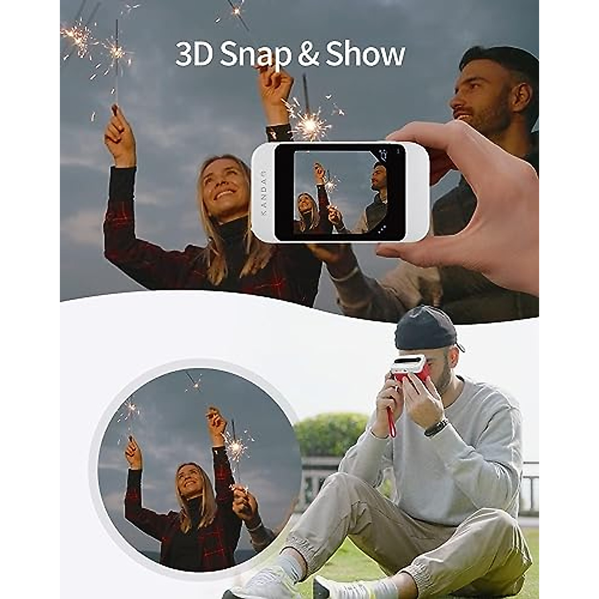 QooCam EGO Instant View 3D Camera Binocular 4K Sports Camera VR Adaptation 3D Lipo Vlog Camera HD (White)