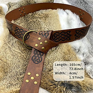 GelConnie Medieval Belts for Men Viking Leather Belt Ren Faire Belt Medieval Embossed PU Leather O Ring Belt Steampunk Midevil Belt For Women