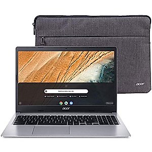 Acer Chromebook 315 15.6" HD Intel N4000 4GB RAM 32GB eMMC Webcam BT Chrome OS + Protective Sleeve, Silver (NX.HKBAA.002)
