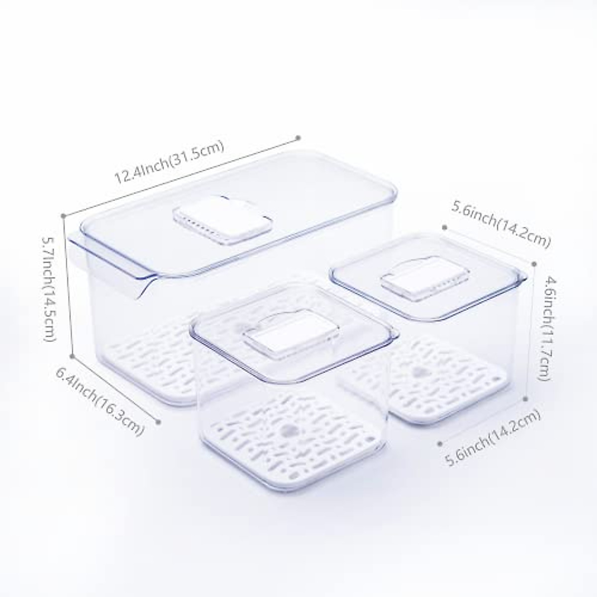 AZONEIN Clear Plastic Stackable Storage Boxes - 3 PCS Kitchen Fruit Freezer Storage Containers Fridge Organisers Bins With Valve And Removable Drain Board…