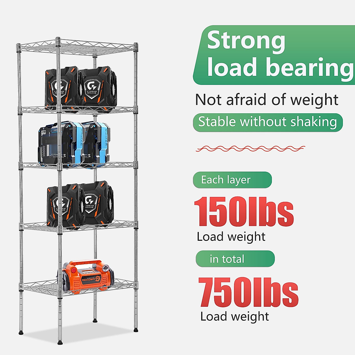 FDW 5 Tier Wire Shelving Adjustable Metal Shelves 17L x 12W x 48H NSF Pantry Shelves Storage Rack Shelving Units for Kitchen Garage Small Places Commercial,Chrome