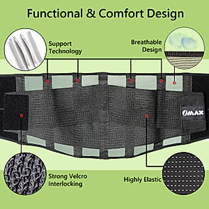 OMAX Lumbar Back Brace Immediate Lower Back Pain Relief, Dual Adjustable Support Belt for Men/Women for Work, Breathable Mesh Waist Brace for Herniated Disc, Sciatica, Black, X Large 43"-48"