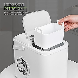 Magshion Compact Countertop Ice Maker, Portable Ice Machine with Handle, 8 Ice Cubes Ready in 8 Mins, 26lbs in 24Hrs, Ice Cube Maker with Ice Scoop for Home Kitchen Office Party RV, White