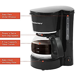 Elite Gourmet Maxi-Matic Automatic Brew & Drip Coffee Maker with Pause N Serve Reusable Filter, On/Off Switch, Water Level Indicator, 5 Cup Capacity, Black, (EHC-5055#)