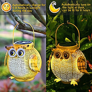 2 Pack Hanging Solar Lanterns - Garden Light Waterproof Metal Decorative Solar Lantern Lights Outdoor for Patio Yard Table Pathway with Owl Pattern