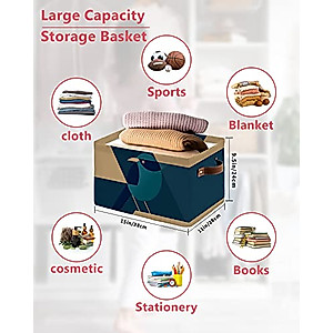 Abstract Art Geometric Bird Storage Bins with Handles, Modren Art Painting Animal Storage Basket for Shelves, Cube Storage Organizer Bins for Toys, Closet (1 Pack, 15" x 11" x 9.5")